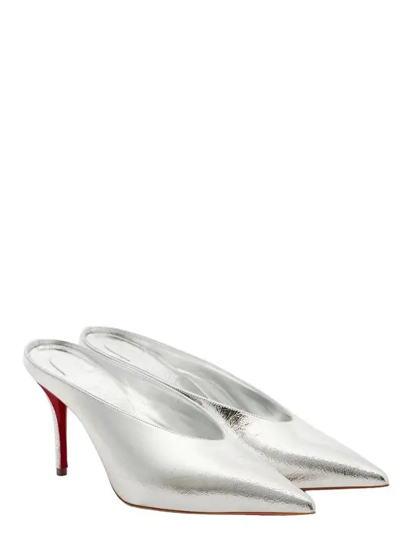 CHRISTIAN LOUBOUTIN Miss Z 80 Metallic Leather Mules - Silver