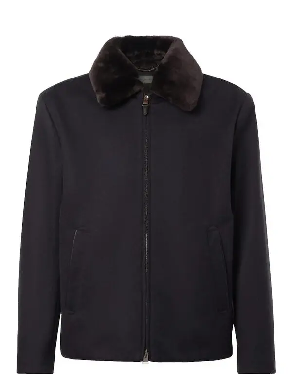 Canali Shearling-trimmed Cashmere Jacket - Black