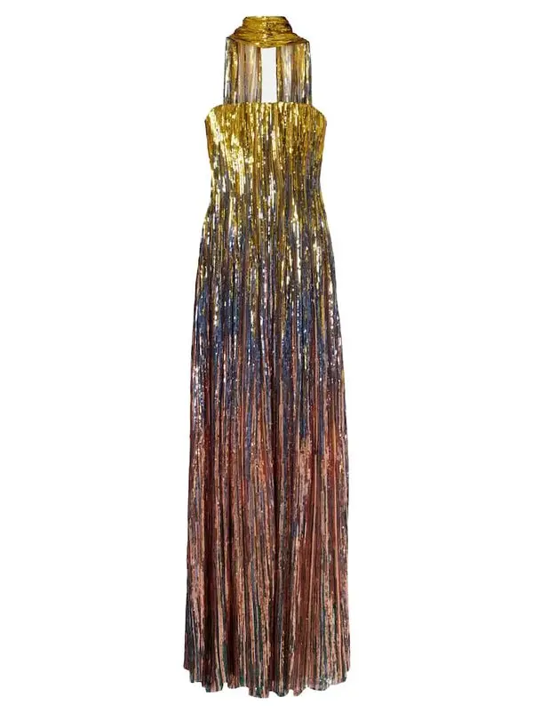 Elie Saab Sequined Strapless Gown With Scarf Detail - Multicoloured