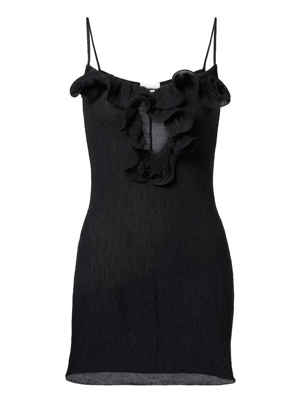 Magda Butrym Ruffled Sheer Mini Dress - Black