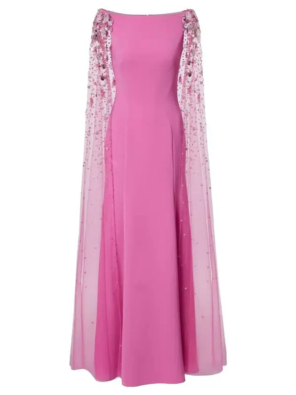 Jenny Packham Bittersweet Beaded Caped Gown - Pink