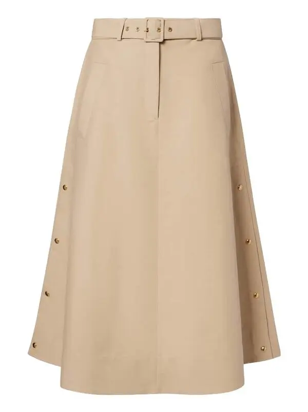 Moncler Belted Cotton Midi Skirt - Beige