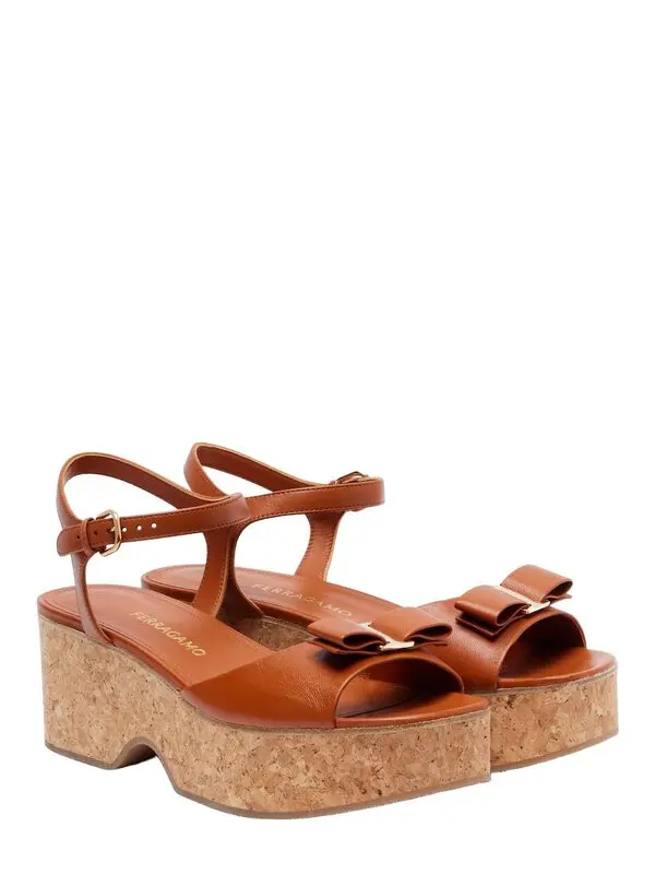 FERRAGAMO Selna Leather Wedge Sandals - Neutrals