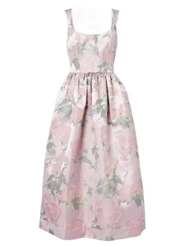 MARKARIAN Floral Brocade Corset Midi Dress - Pink