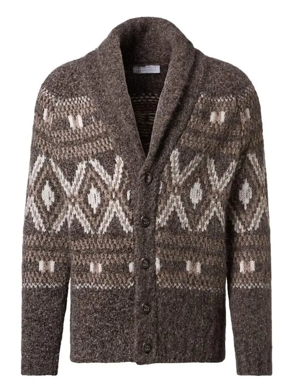 Brunello Cucinelli Fair Isle Alpaca-blend Cardigan - Grey