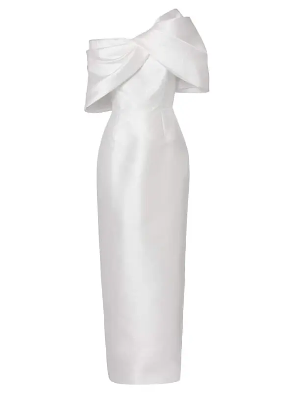 Solace London Bridal Davina Asymmetric Draped Satin Gown - White