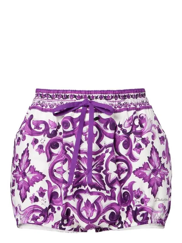 Dolce & Gabbana Majolica Print Cotton Poplin Shorts - Purple
