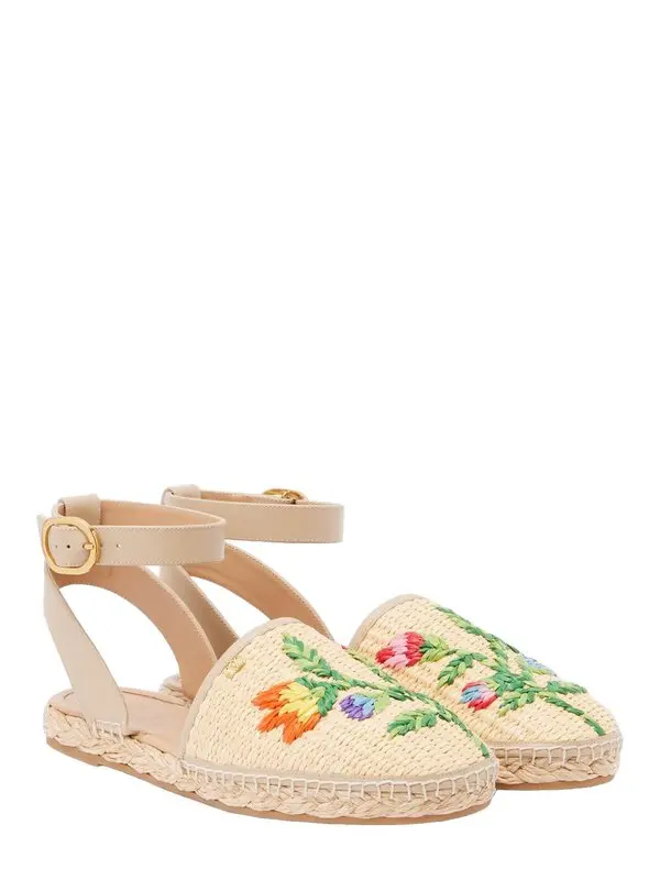 Valentino Garavani Bribri Embroidered Raffia Espadrilles - Beige