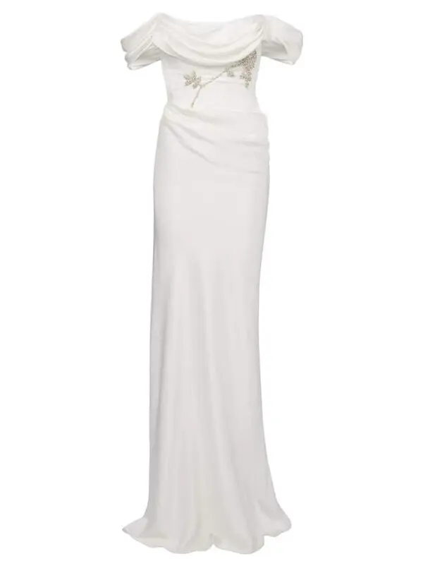 CLIO PEPPIATT Paloma Beaded Satin Corset Gown - White