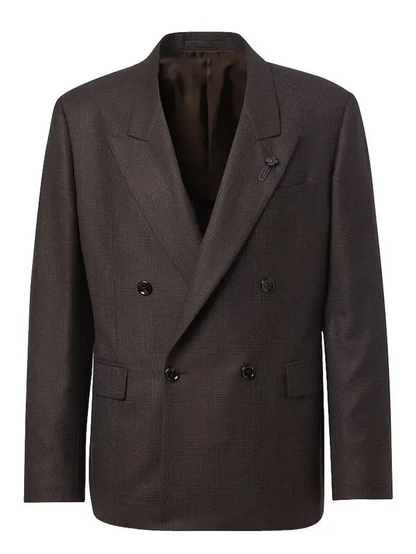 LARDINI Double-breasted Wool Blazer - Brown