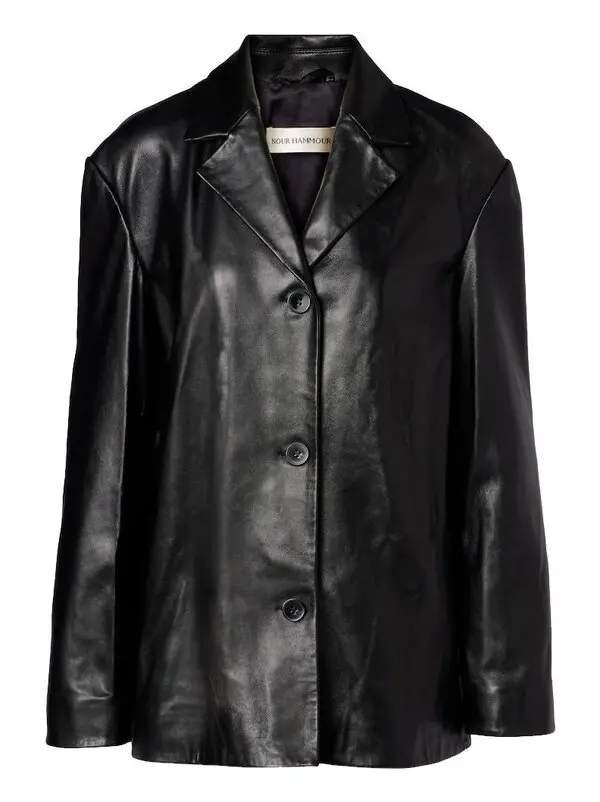 Nour Hammour Opus Leather Blazer - Black