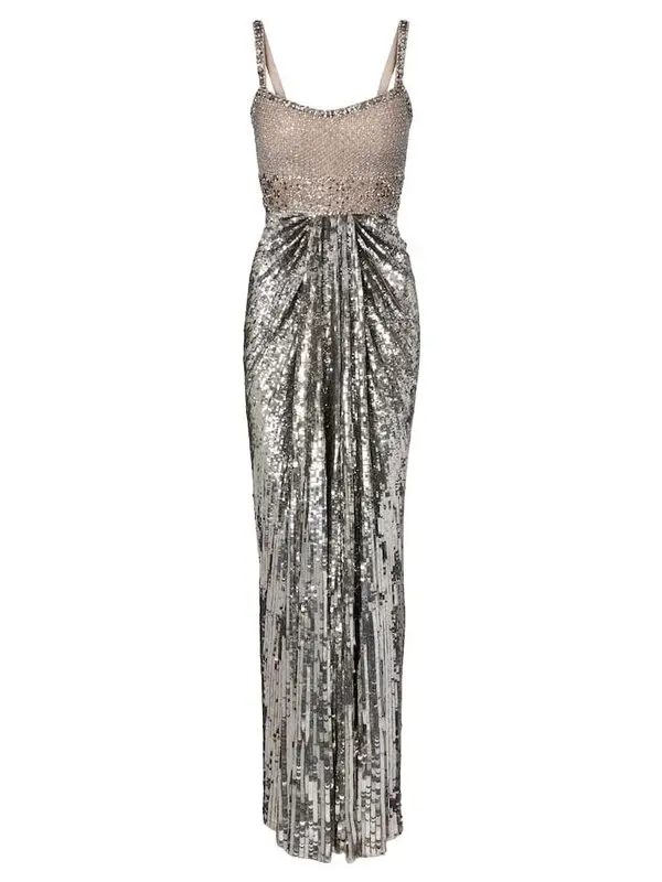 Jenny Packham Only You Beaded Sequined Tulle Gown - Silver