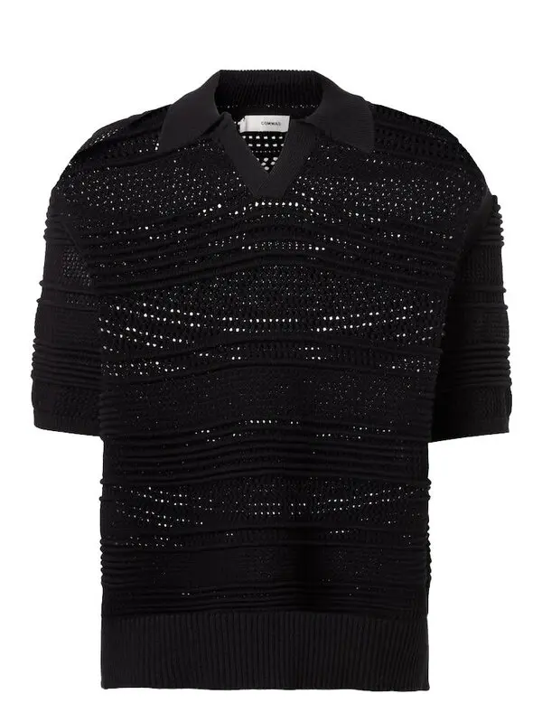 Commas Crochet Cotton-blend Polo Shirt - Black