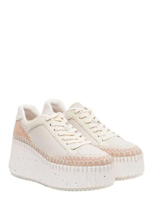 Chloé Nama Leather Wedge Sneakers - Beige