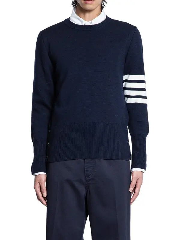 Thom Browne Milano Stitch Crewneck Pullover With 4-bar Stripe - Blue