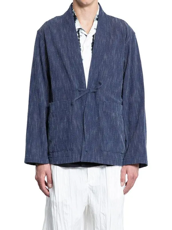 KUON Aizome Sashiko Noragi Blazer - Blue