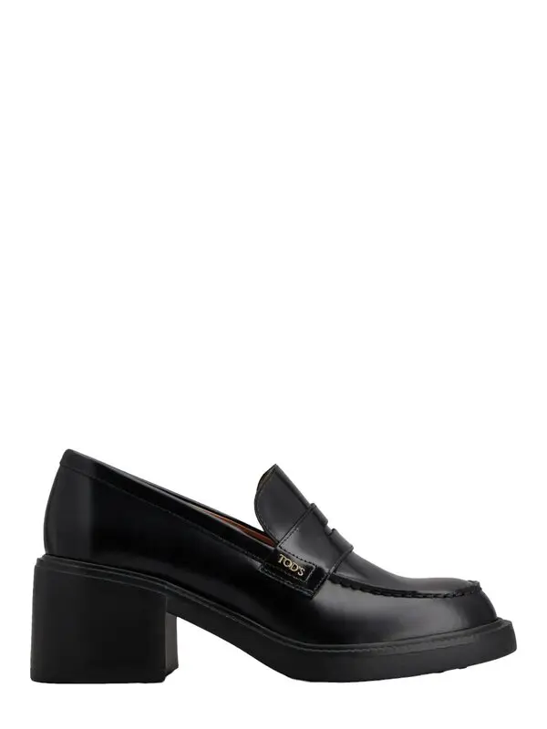 TOD'S Leather Heeled Penny Loafers - Black