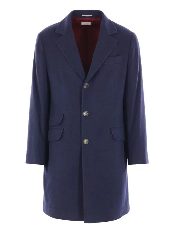 Brunello Cucinelli Single-breasted Cashmere Coat - Blue Colored