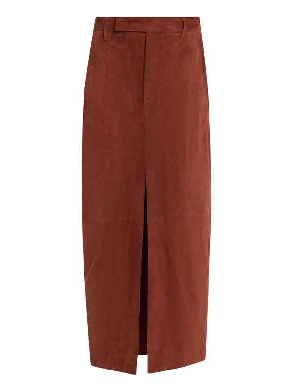 Brunello Cucinelli Suede Midi Skirt With Slit - C4182 Fire Brick