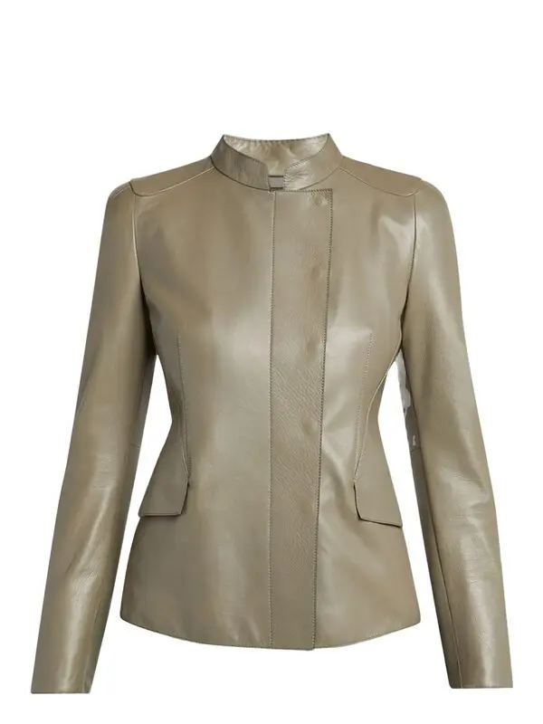 Giorgio Armani Fitted Nappa Leather Jacket - Solid Dark Beige