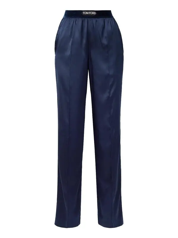 TOM FORD Velvet-trimmed Stretch-silk Satin Pants - Blue