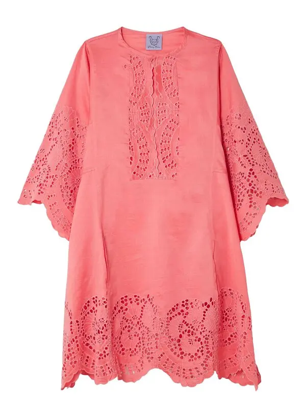 Thierry Colson Rachel Broderie Anglaise Cotton And Silk-blend Kaftan - Pink