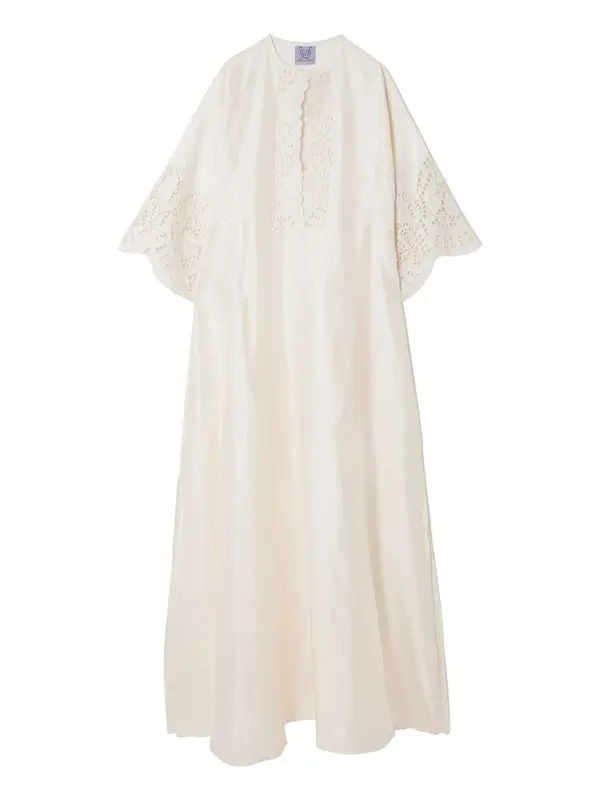 Thierry Colson Rachel Broderie Anglaise Cotton And Silk-blend Kaftan - White