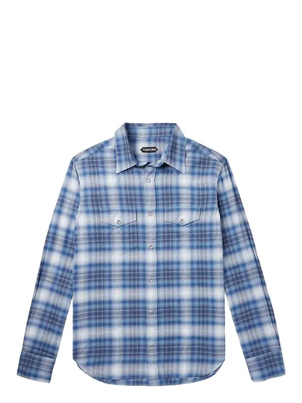 TOM FORD Slim-fit Checked Cotton-poplin Shirt - Blue