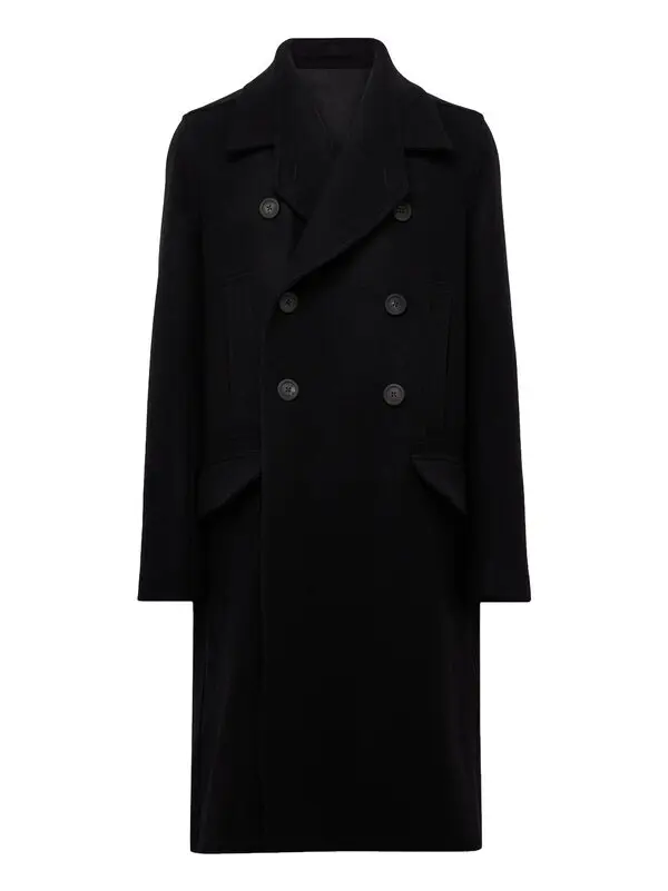 Rick Owens Officer Double-breasted Melton Virgin Wool Coat - Black