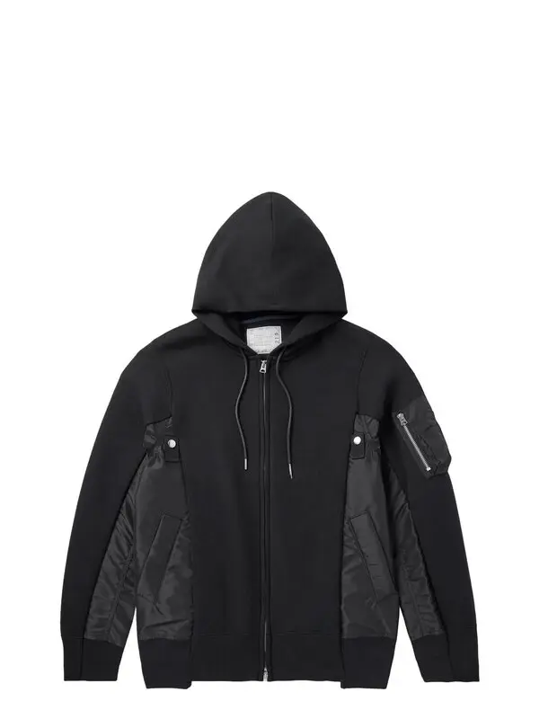 Sacai Ma-1 Nylon-trimmed Cotton-blend Jersey Zip-up Hoodie - Black