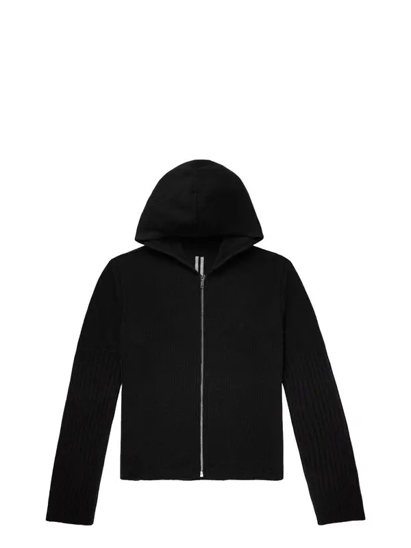 Rick Owens Las Palmas Ribbed Cashmere Zip-up Hoodie - Black