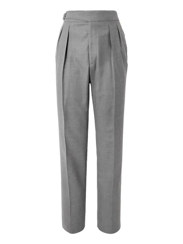 Ralph Lauren Purple Label Gregory Tapered Pleated Worsted Wool-flannel Trousers - Gray