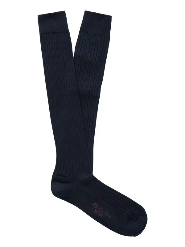 Loro Piana Sottile Ribbed Wool, Cashmere And Silk-blend Socks - Blue
