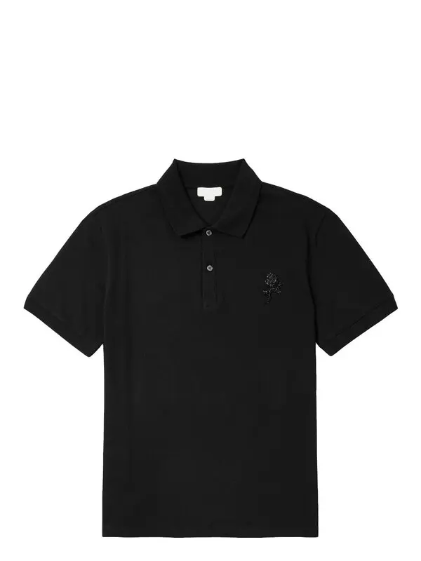 Alexander McQueen Embellished Cotton-piqué Polo Shirt - Black