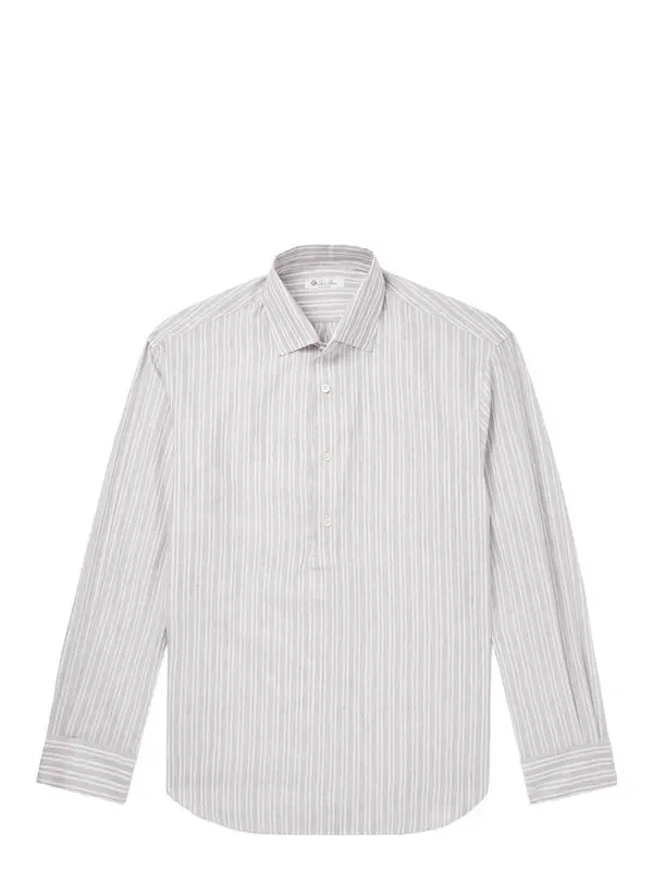 Loro Piana Raffaele Striped Cotton And Linen-blend Half-placket Shirt - Gray