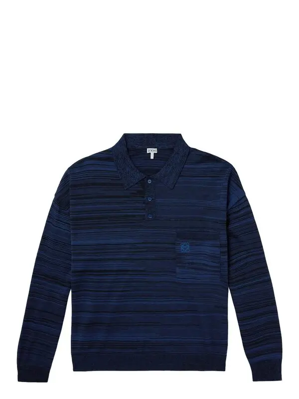 Loewe Logo-embroidered Space-dyed Wool Polo Sweater - Blue