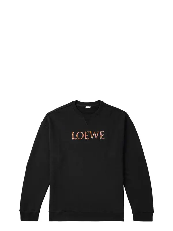 Loewe Logo-embroidered Cotton-jersey Sweatshirt - Black