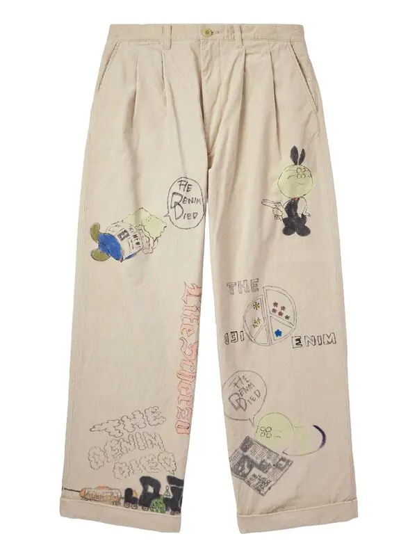 Kapital Ivy Wide-leg Printed Cotton-corduroy Trousers - Neutrals