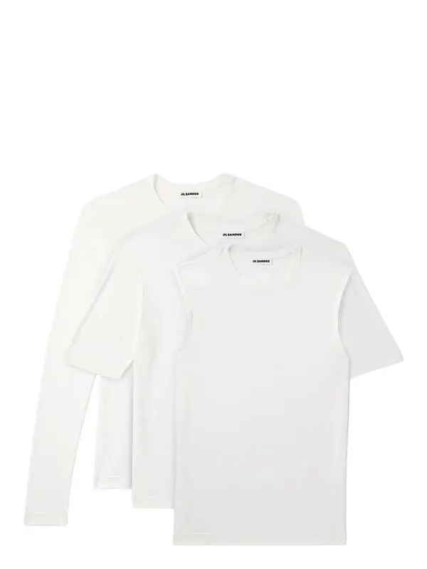 JIL SANDER Pack Of Three Slim-fit Logo-embroidered Cotton-jersey Tops - White