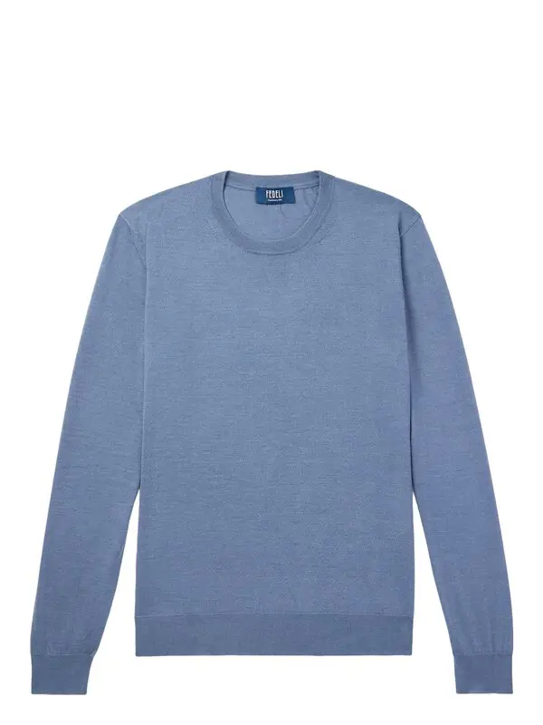 Fedeli Argentina Slim-fit Cashmere And Silk-blend Sweater - Blue