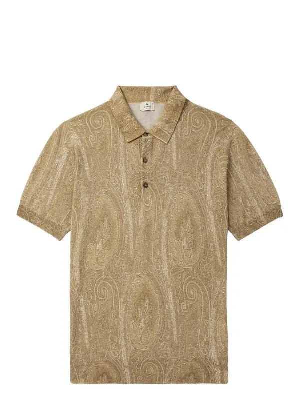 Etro Slim-fit Paisley-print Silk And Cashmere-blend Polo Shirt - Neutrals