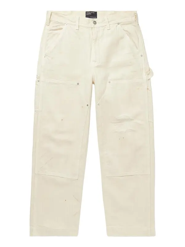 Enfants Riches Déprimés Straight-leg Panelled Herringbone Denim Trousers - Neutrals