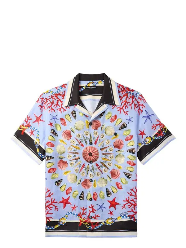 Dolce & Gabbana Camp-collar Printed Linen Shirt - Blue