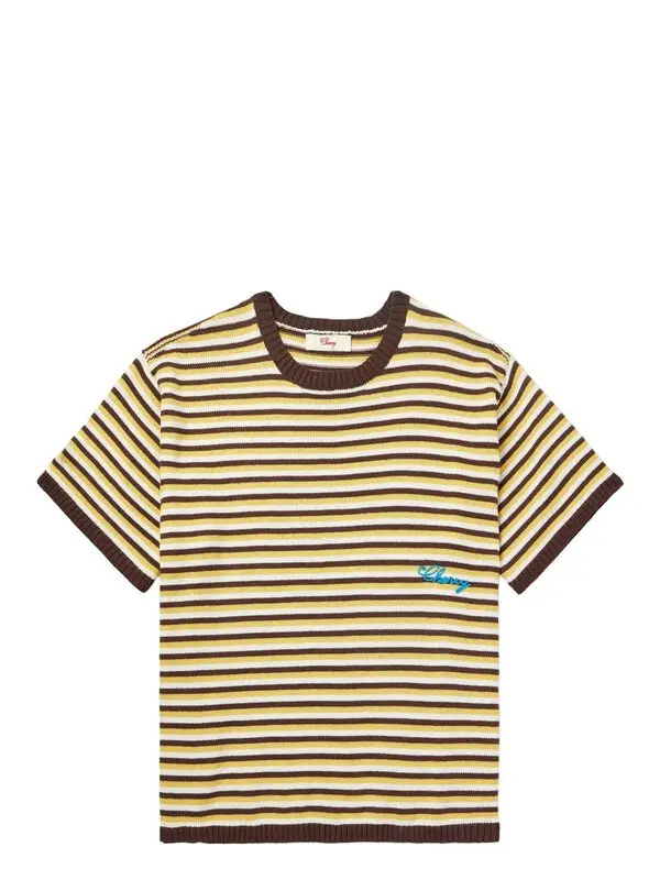CHERRY LOS ANGELES Logo-embroidered Striped Knitted Cotton T-shirt - Yellow