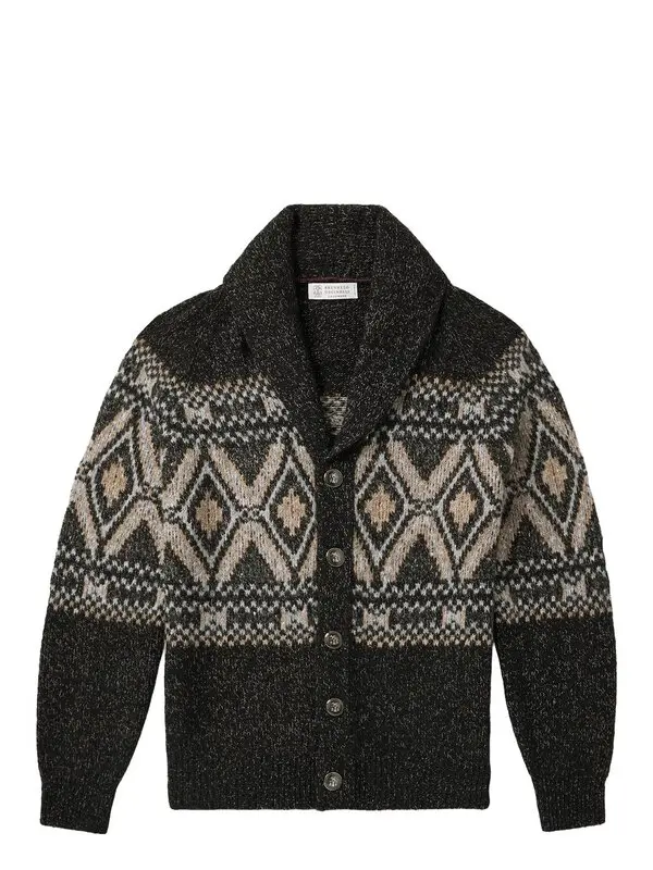 Brunello Cucinelli Shawl-collar Wool, Silk And Cashmere-blend Cardigan - Black
