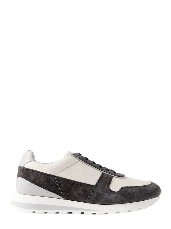 Brunello Cucinelli Olimpo Full-grain Leather And Suede Sneakers - Gray
