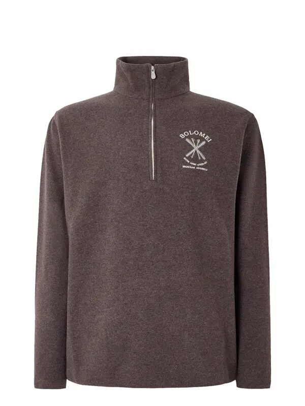 Brunello Cucinelli Logo-embroidered Fleece Half-zip Base Layer - Brown