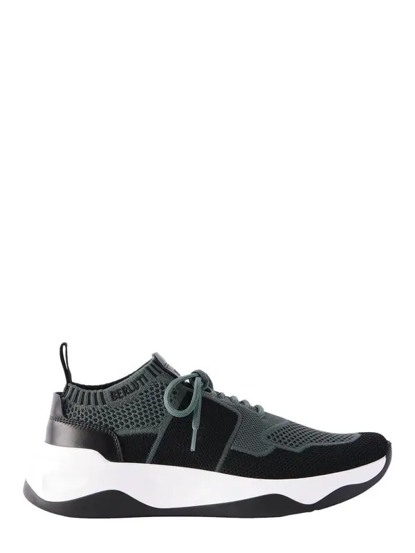 Berluti Shadow Leather-trimmed Knit Sneakers - Black
