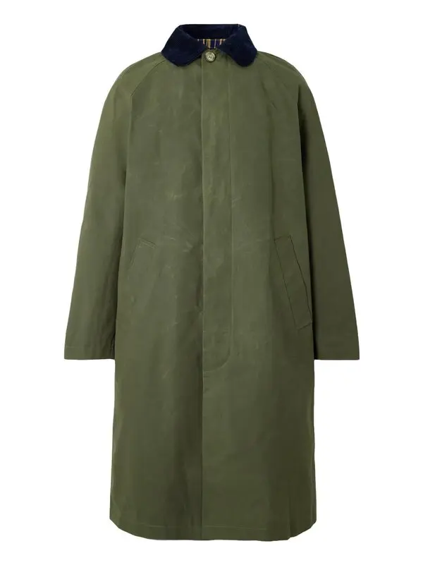 A.p.c. Gaspard Oversized Corduroy-trimmed Coated Cotton-canvas Coat - Green