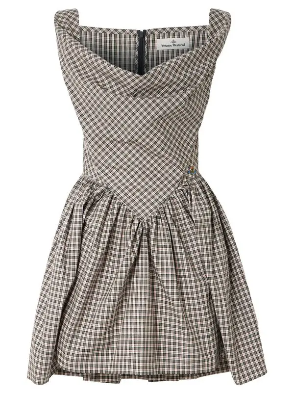 VIVIENNE WESTWOOD Mini Sunday Draped Pleated Checked Cotton-poplin Mini Dress - Multi